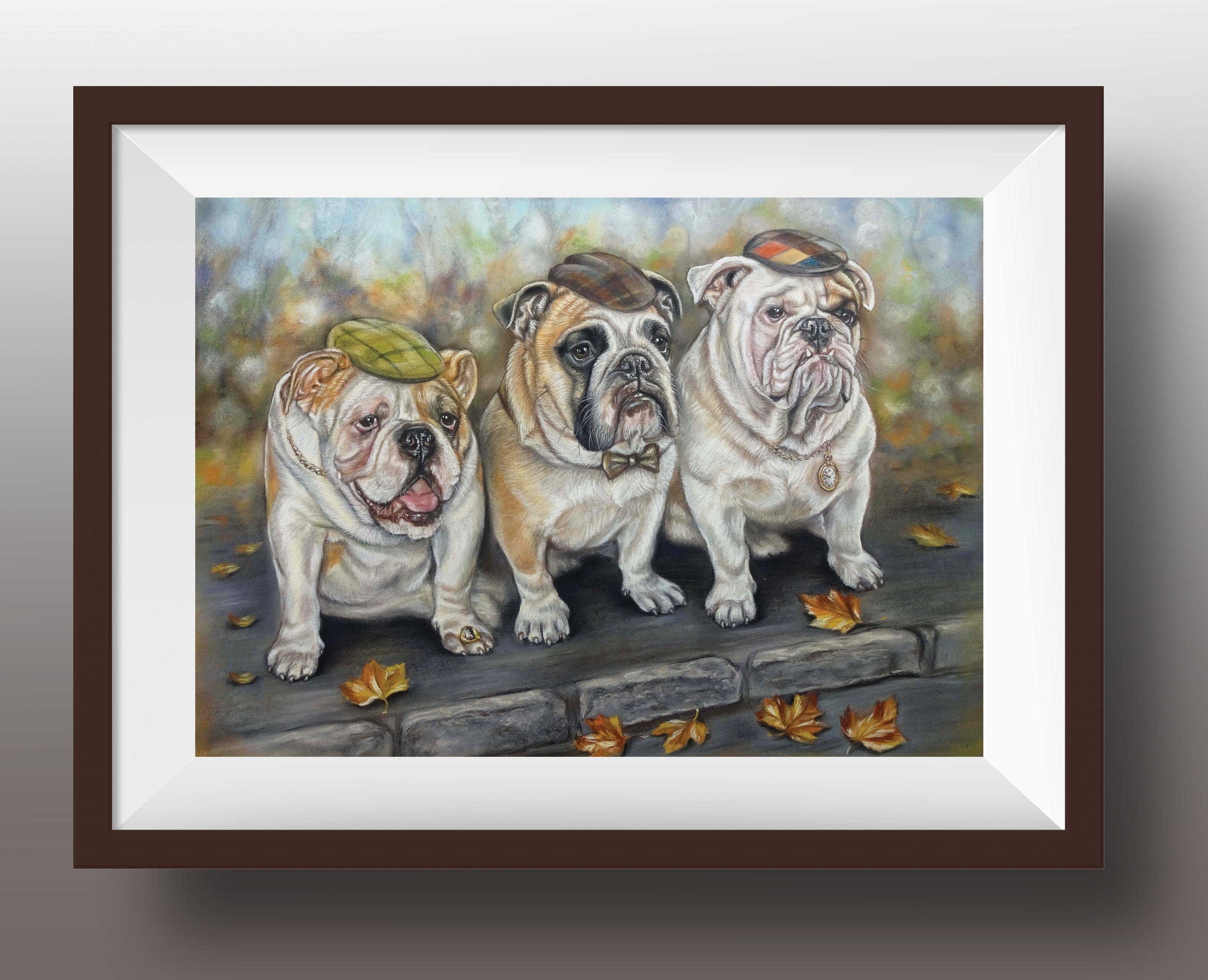 English Bulldogs Art Print - 'Bus Stop' – Irisha's Card Art