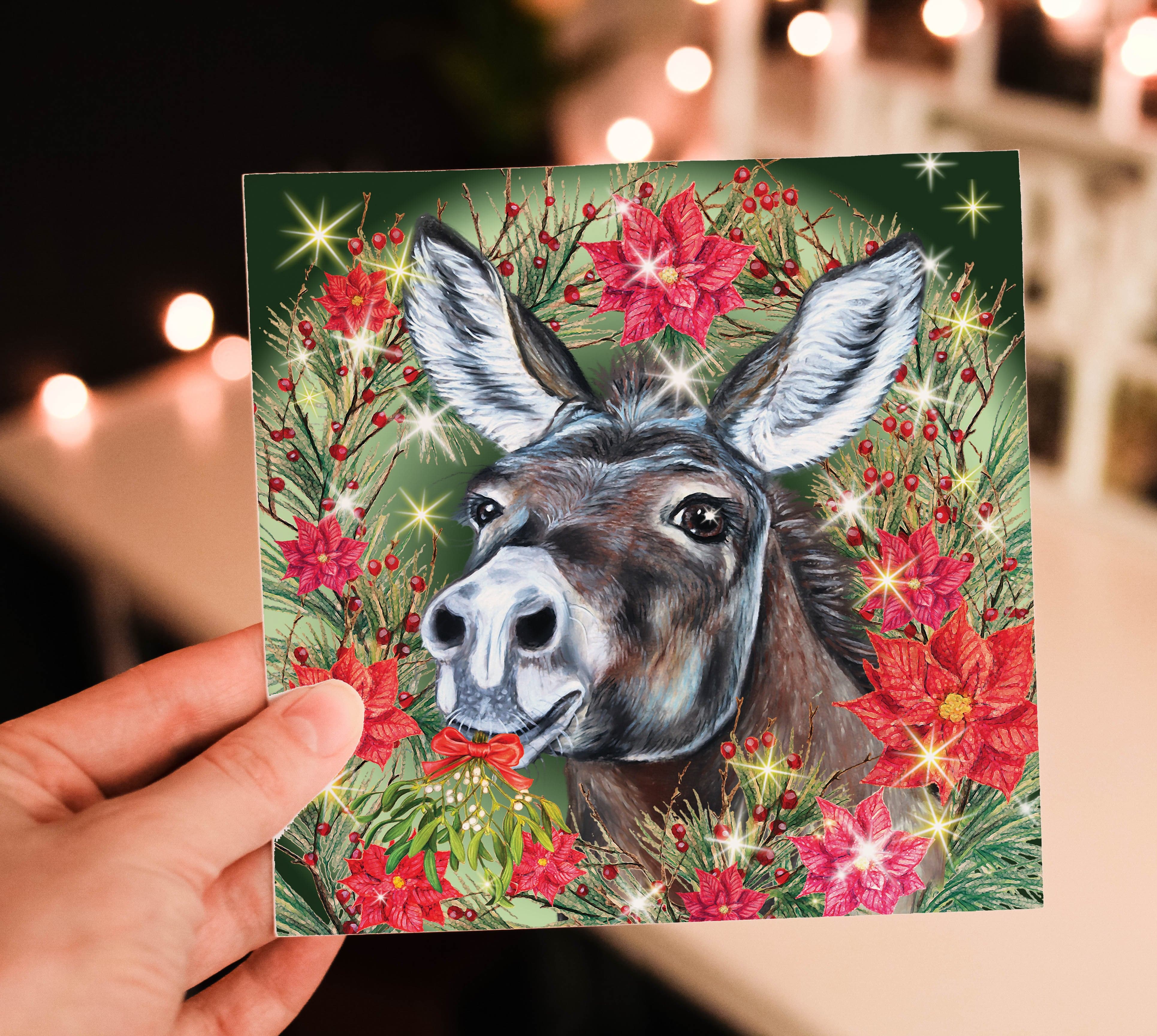 Farm Animal Christmas Card - Donkey – Irisha's Card Art